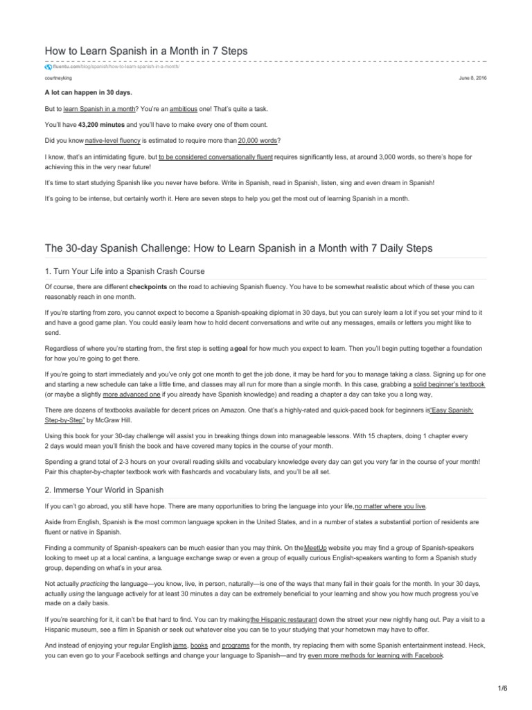 The 30 Day Spanish Challenge | PDF | Spanish Language | Vocabulary