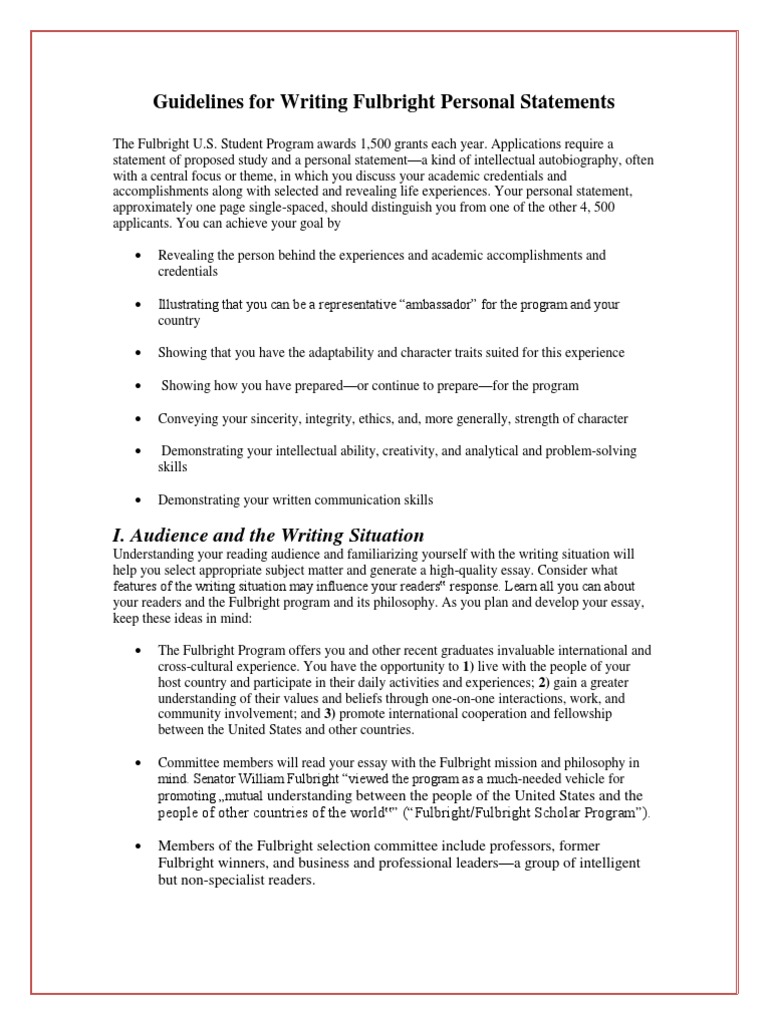 Guidelines For Writing Fulbright Personal Statements PDF | PDF | Essays ...