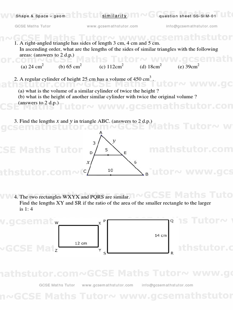 Similarity Worksheet Geometry Revision From GCSE Maths Tutor PDF | PDF ...