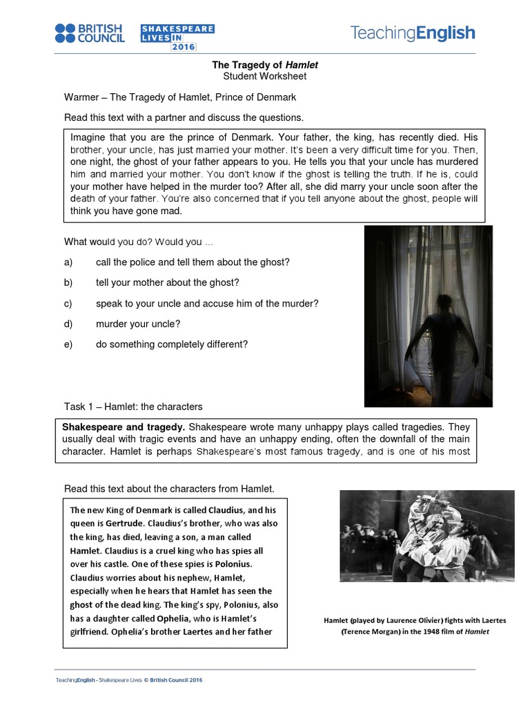 The Tragedy of Hamlet Student Worksheet | PDF | Hamlet | Shakespearean ...