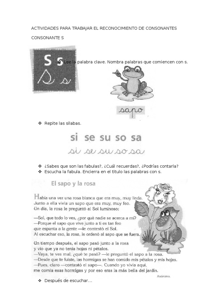 Actividades para la Consonante S | PDF | Estudios de idiomas extranjeros