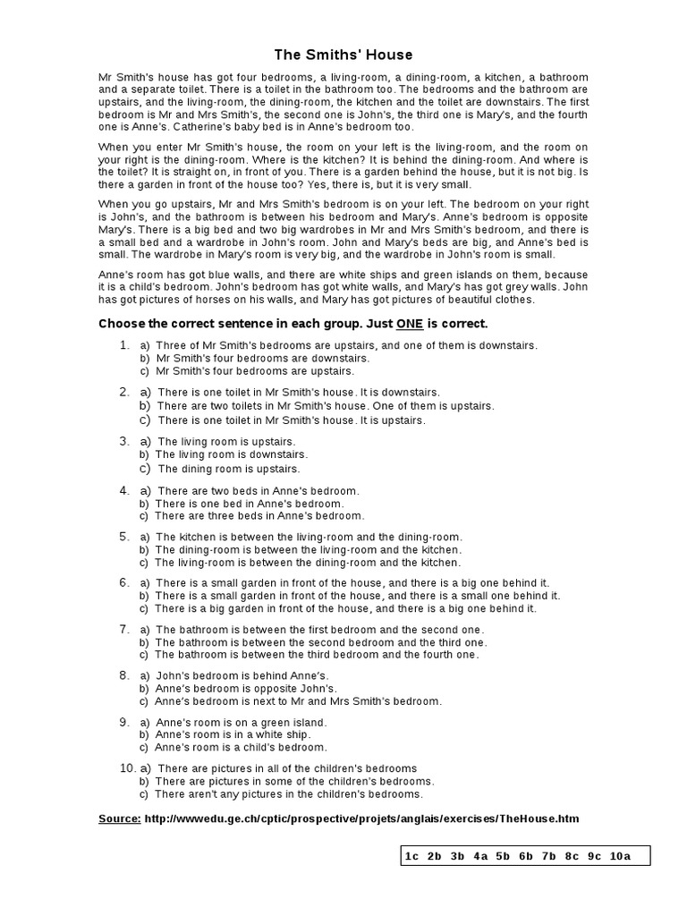 Smith House Reading Comprehension | PDF | Room | Bedroom