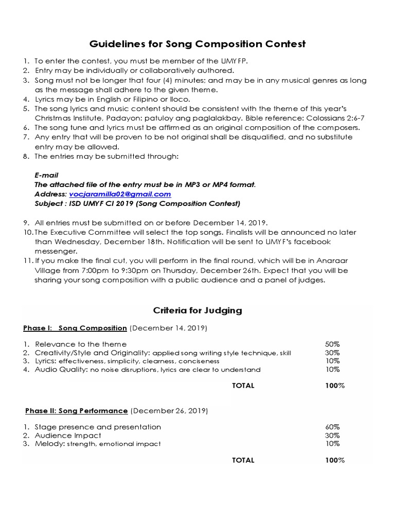 Song Composition Contest Guidelines | PDF