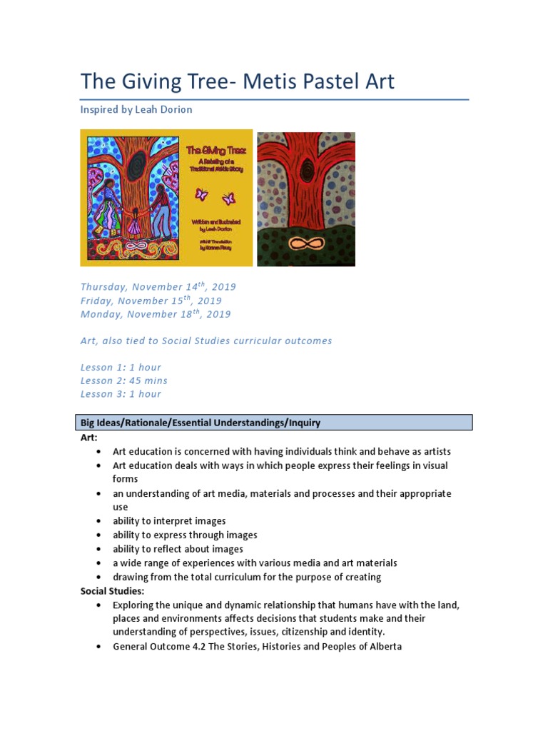 Educ 540 - Art - The Giving Tree - Metis Pastel Art - Lesson Plan | PDF ...