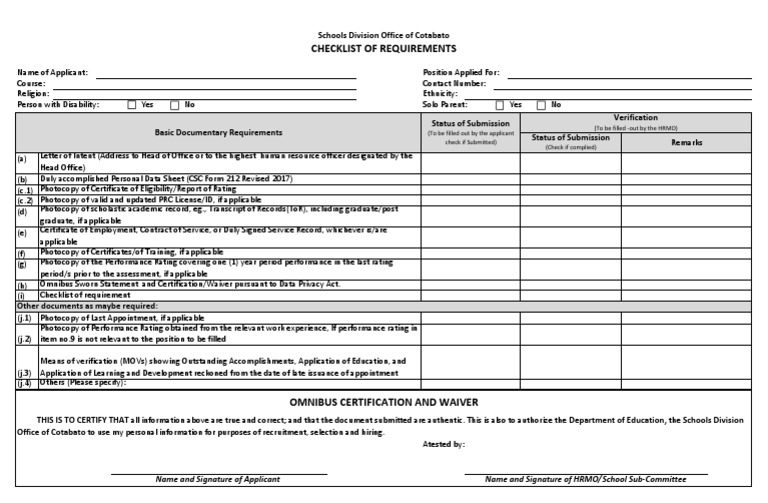 Schools Division Checklist | PDF | Government Information | Government