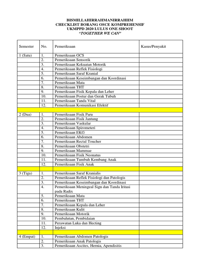 Checklist Borang Osce Print | PDF