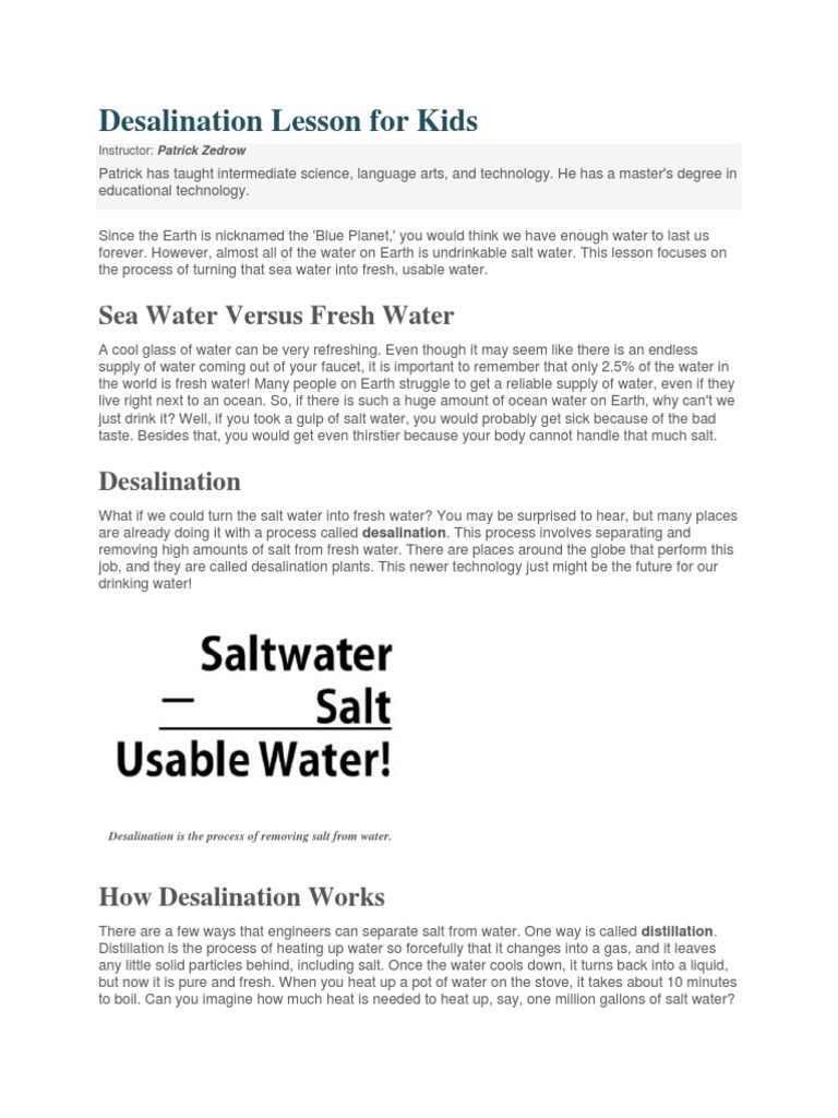 Desalination Lesson For Kids | PDF | Desalination | Distillation
