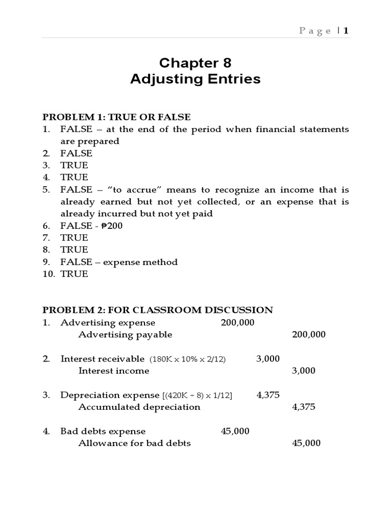 Chapter 8 Adjusting Entries Solutions | PDF | Accrual | Expense