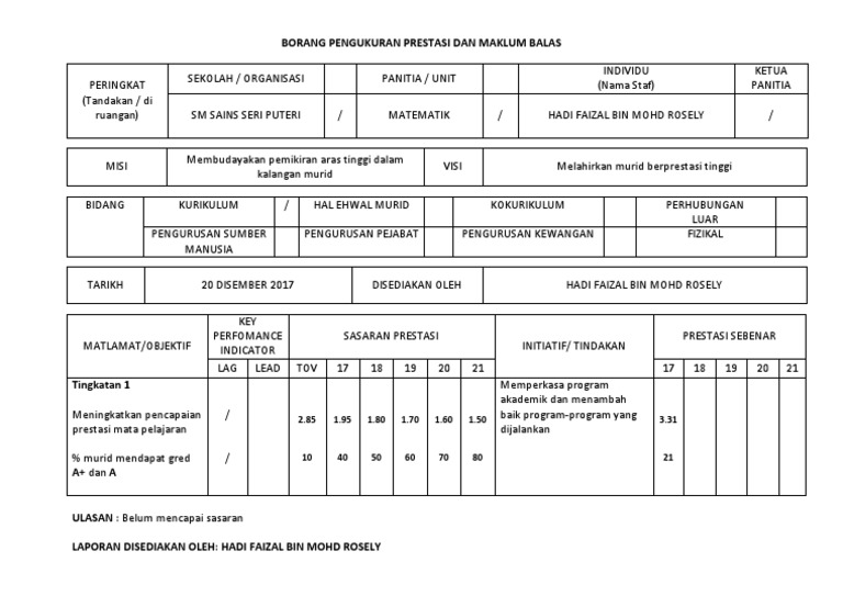 BORANG PENGUKURAN PRESTASI DAN MAKLUM BALAS f1 | PDF