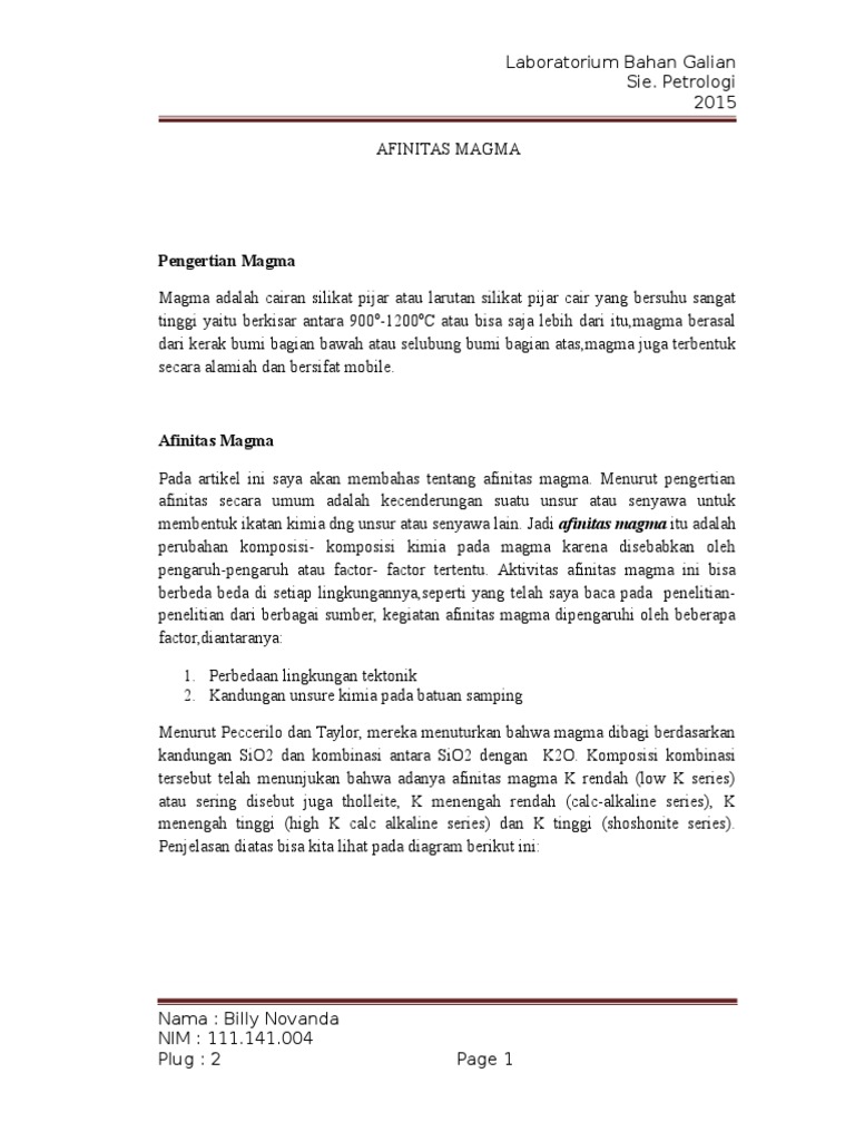 Afinitas Magma Petrologi PDF | PDF