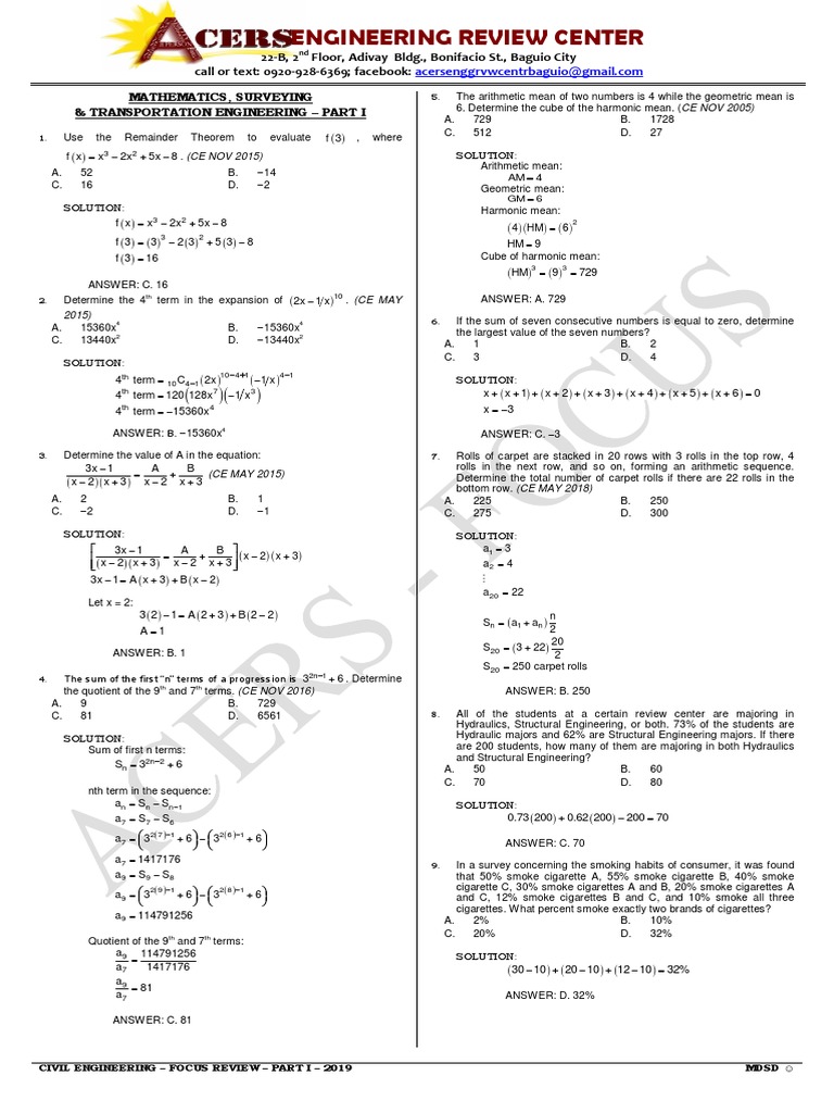 MATH_SURVEYING_TRANSPO_FOCUSPROBLEMS1_2019 | Arithmetic Mean | Volume