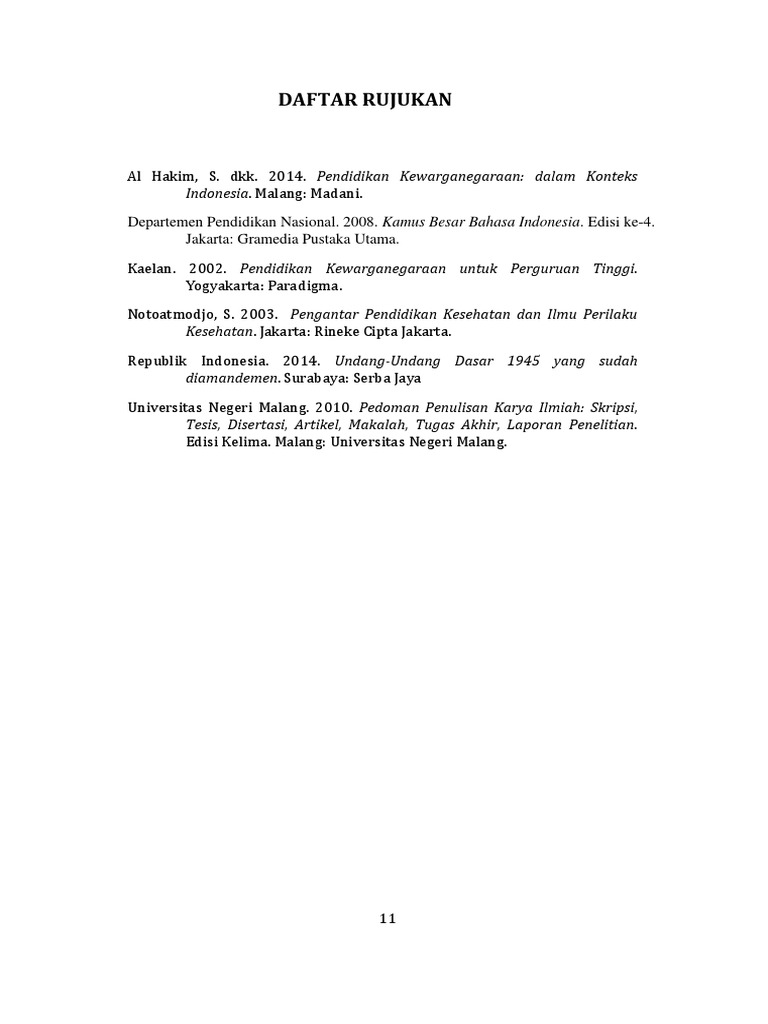 DAFTAR RUJUKAN MAkalah PKN | PDF | Kajian Bahasa Asing