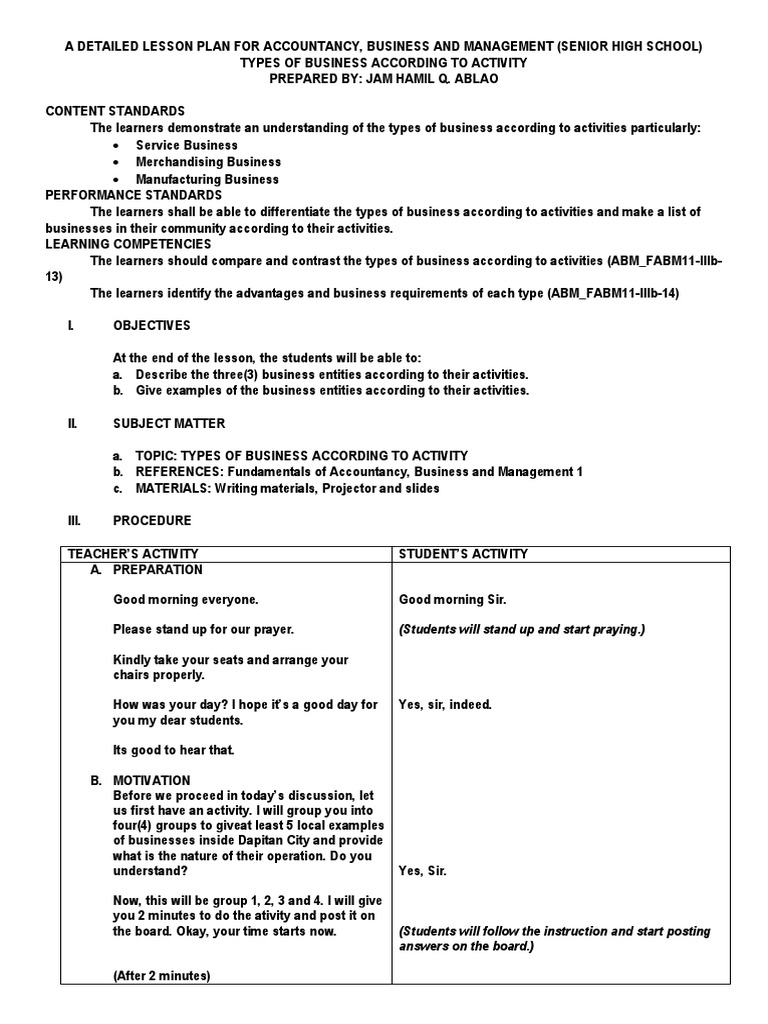 A Detailed Lesson Plan in Accountancy | PDF | Retail | Lesson Plan