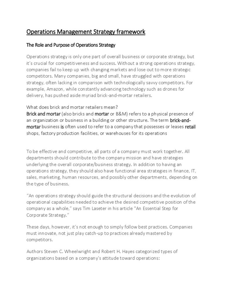 LESSON 1 Operations Management Strategy Framework PDF | PDF ...