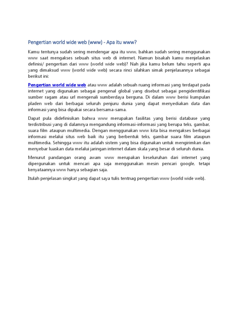 Pengertian World Wide Web (WWW) - Apa Itu WWW | PDF