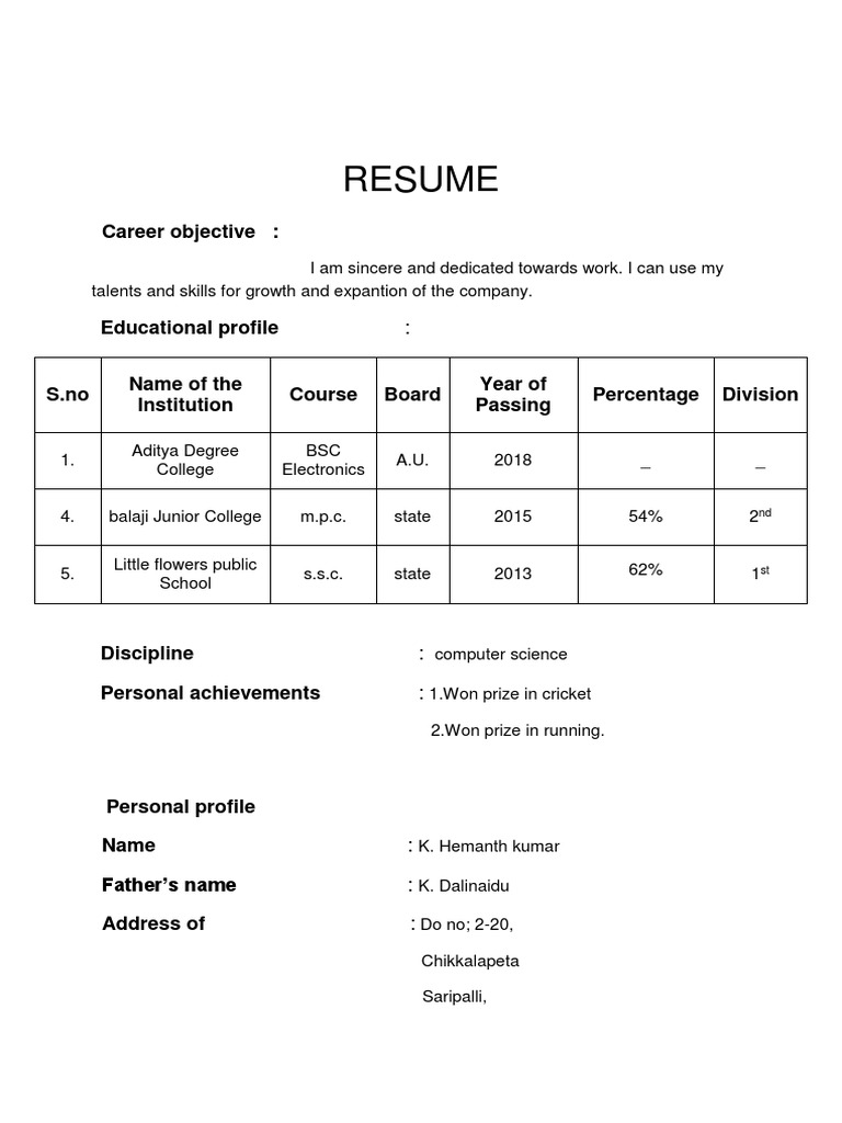 Resume of K. Hemanth Kumar | PDF