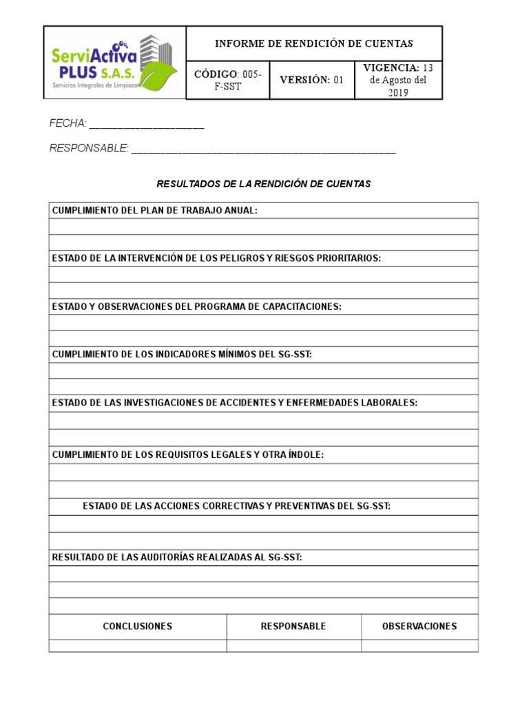 Formato Informe de Rendición de Cuentas | PDF | Responsabilidad | Gobierno