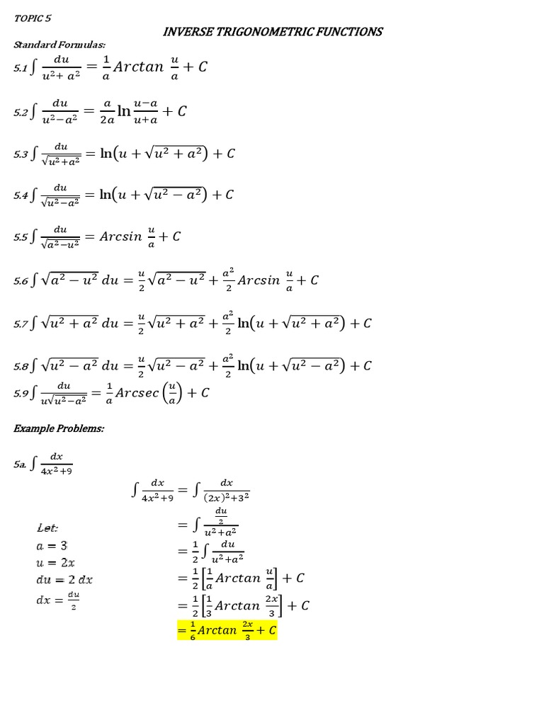 5 INTEGRATION OF INVERSE TRIGONOMETRIC FUNCTIONS.pdf | Mathematical ...