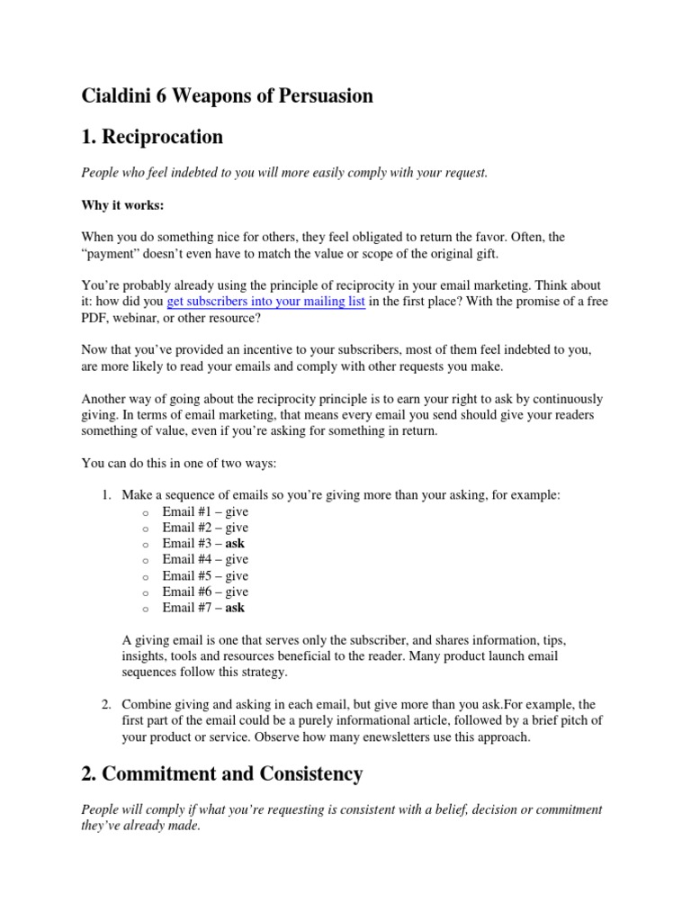 Cialdini 6 Weapons of Persuasion | PDF | Persuasion | Behavioural Sciences