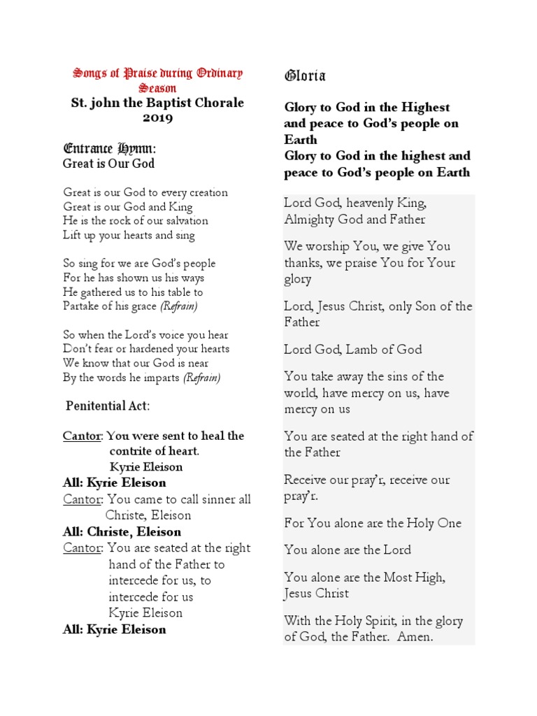 Songs of Praise During Ordinary Season | PDF | Lord's Prayer ...
