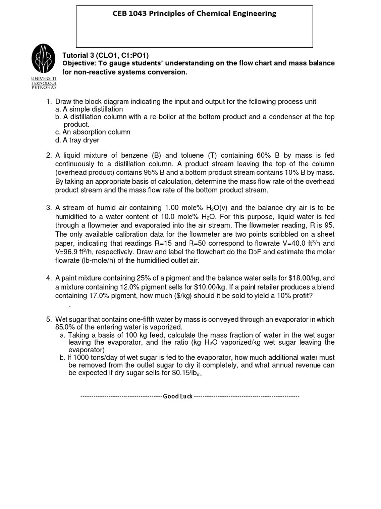 Understanding Mass Balances and Flow Diagrams for Non-Reactive Systems ...