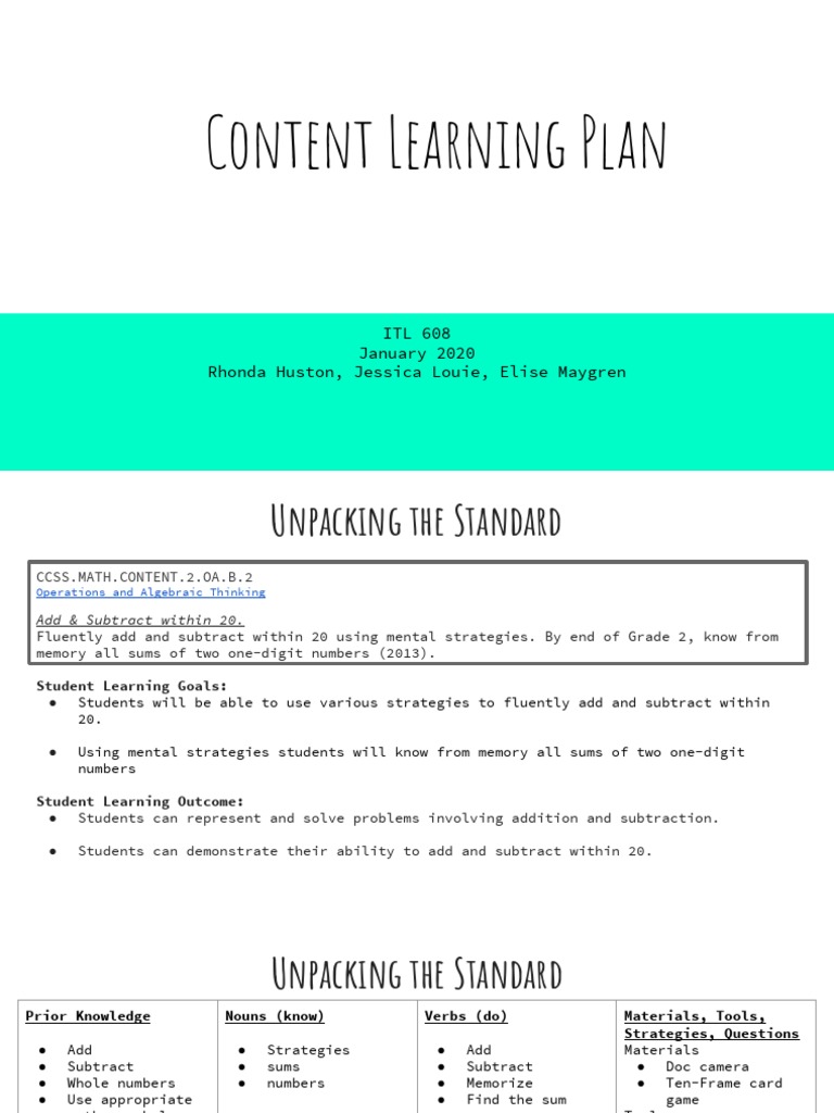 Itl 608 Content Learning Plan | PDF | Fluency | Reading Comprehension