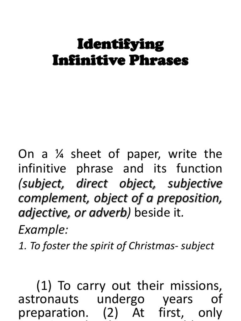 Identifying Infinitive Phrases | PDF | Science & Mathematics