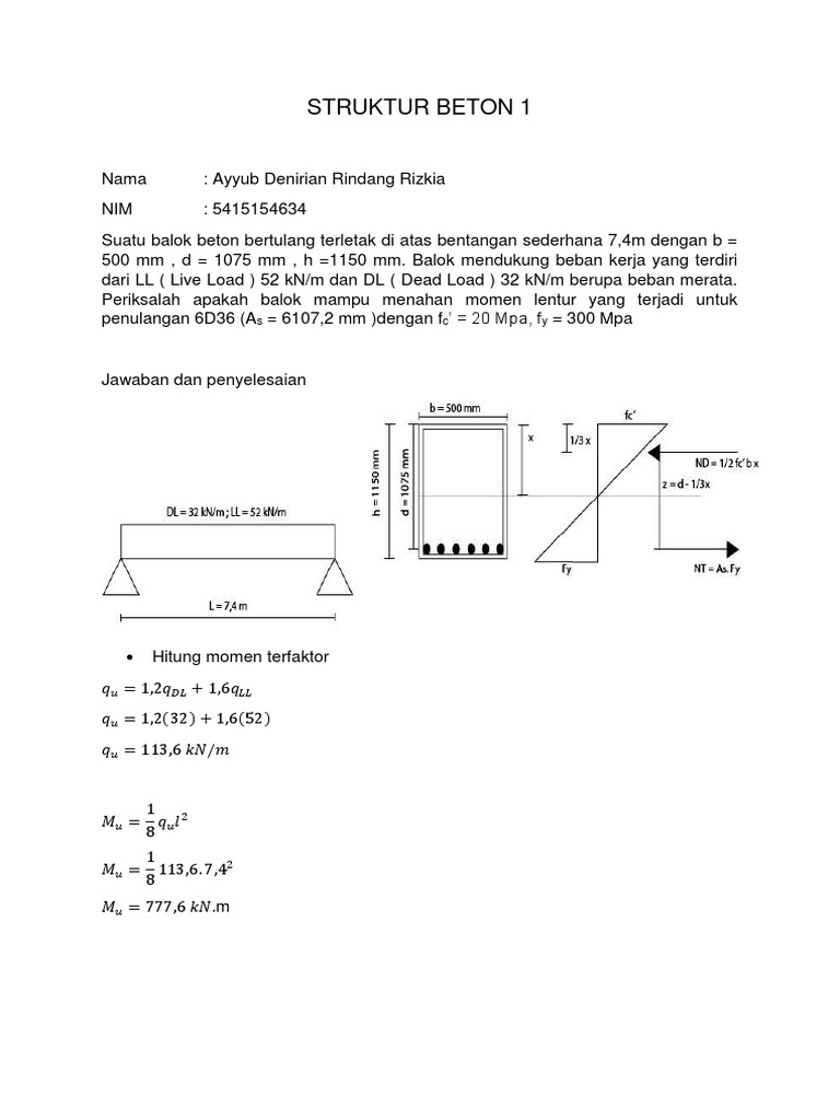 Balok Beton Tahan Momen Lentur | PDF