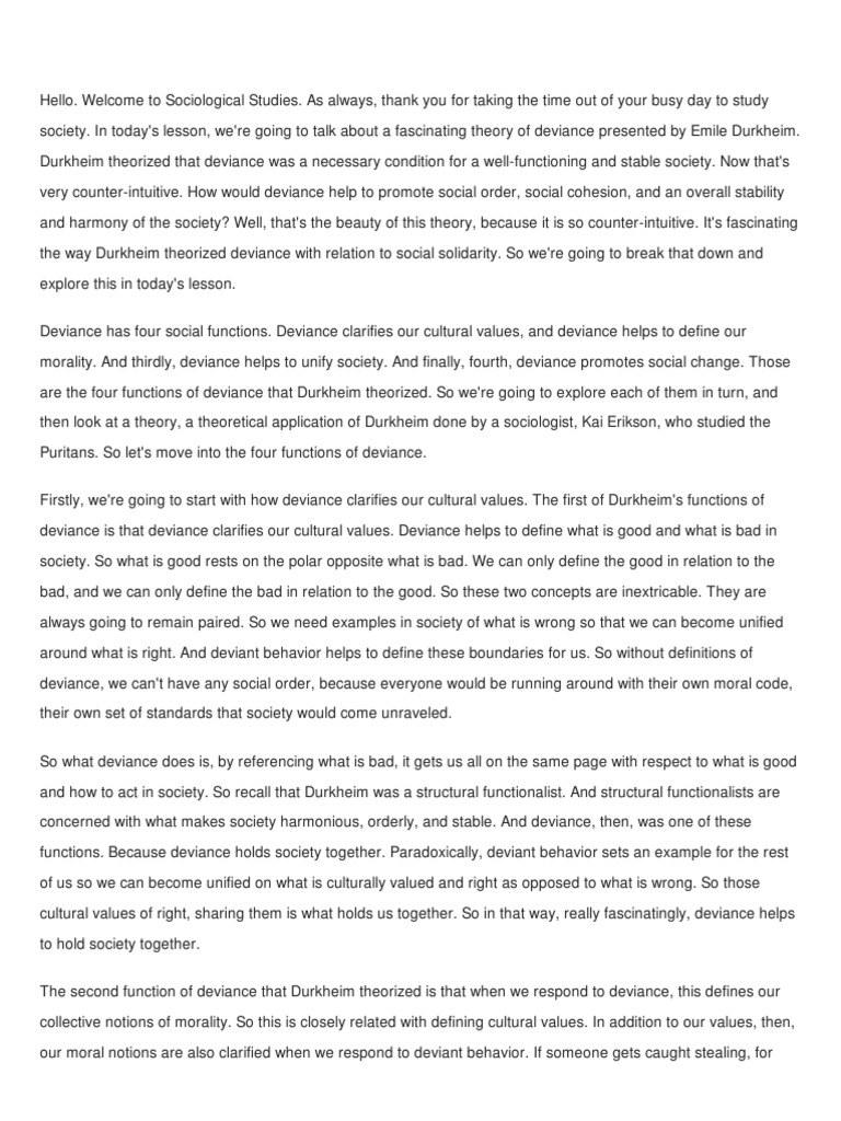 Functions of Deviance 4 - Transcript | PDF | Deviance (Sociology ...