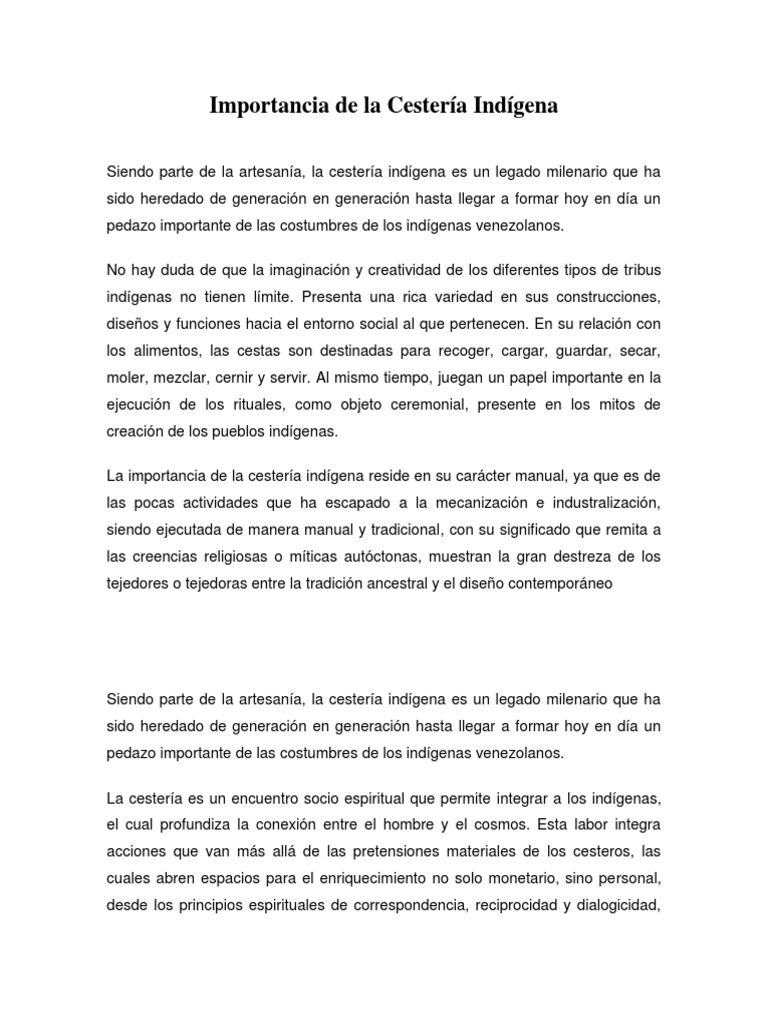 Importancia de la Cestería Indígena Venezolana | PDF