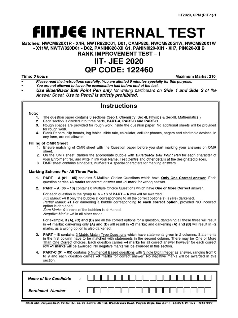 Fiitjee Rit 1 | PDF | Acceleration | Euclidean Vector