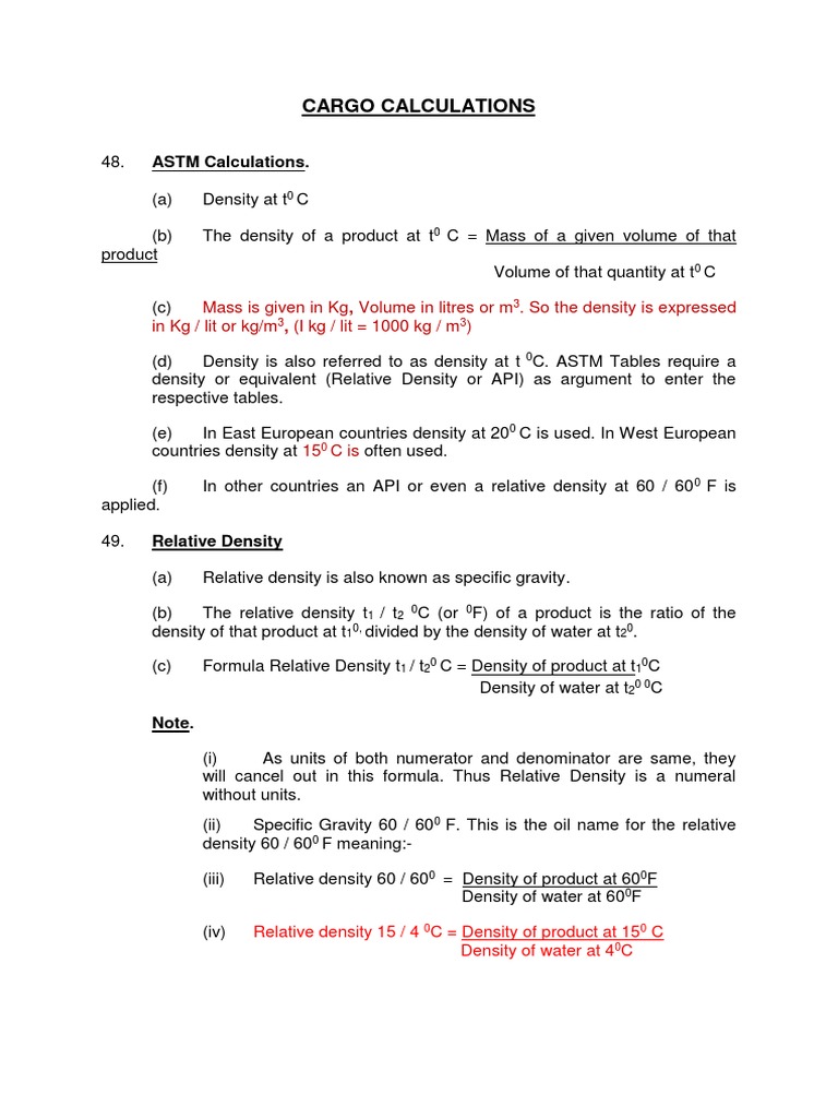 Cargo Calculations | Download Free PDF | Barrel (Unit) | Density