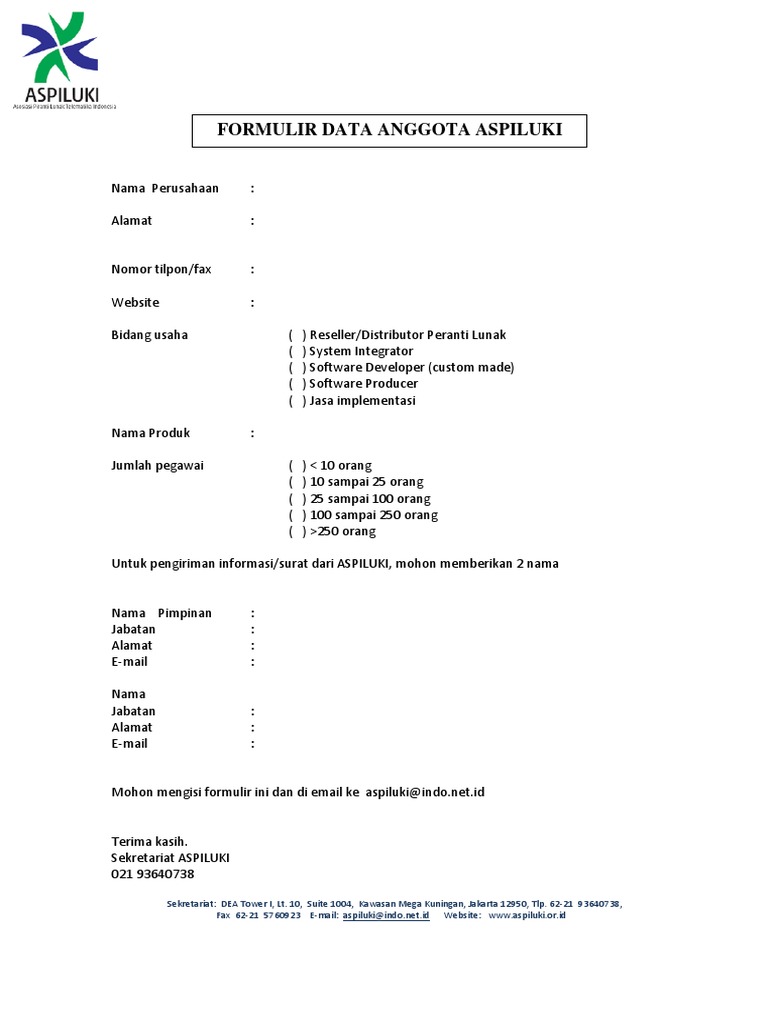 Formulir Keanggotaan ASPILUKI | PDF