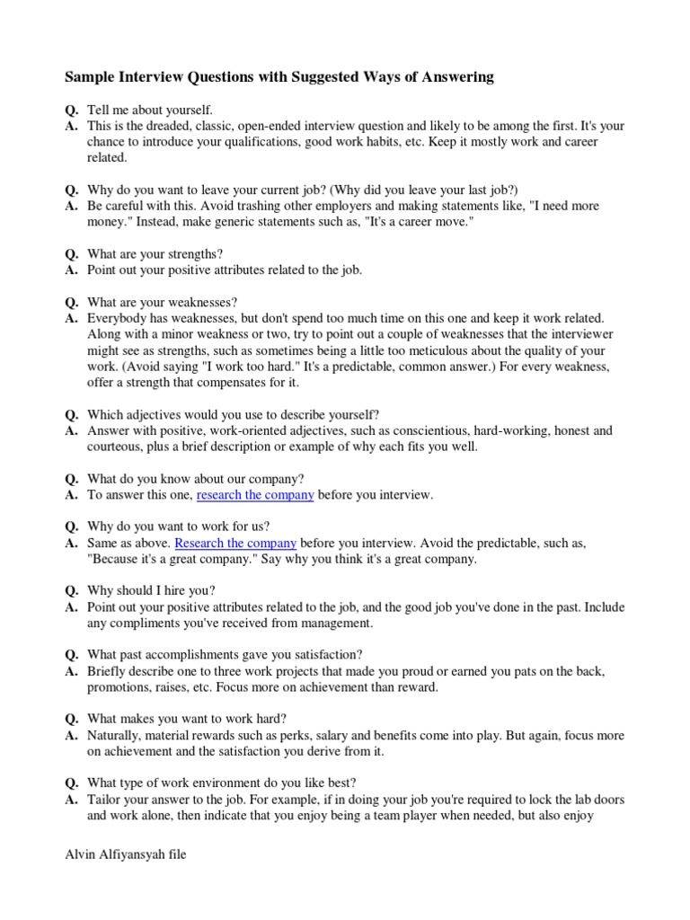 Sample Job Interview Questions