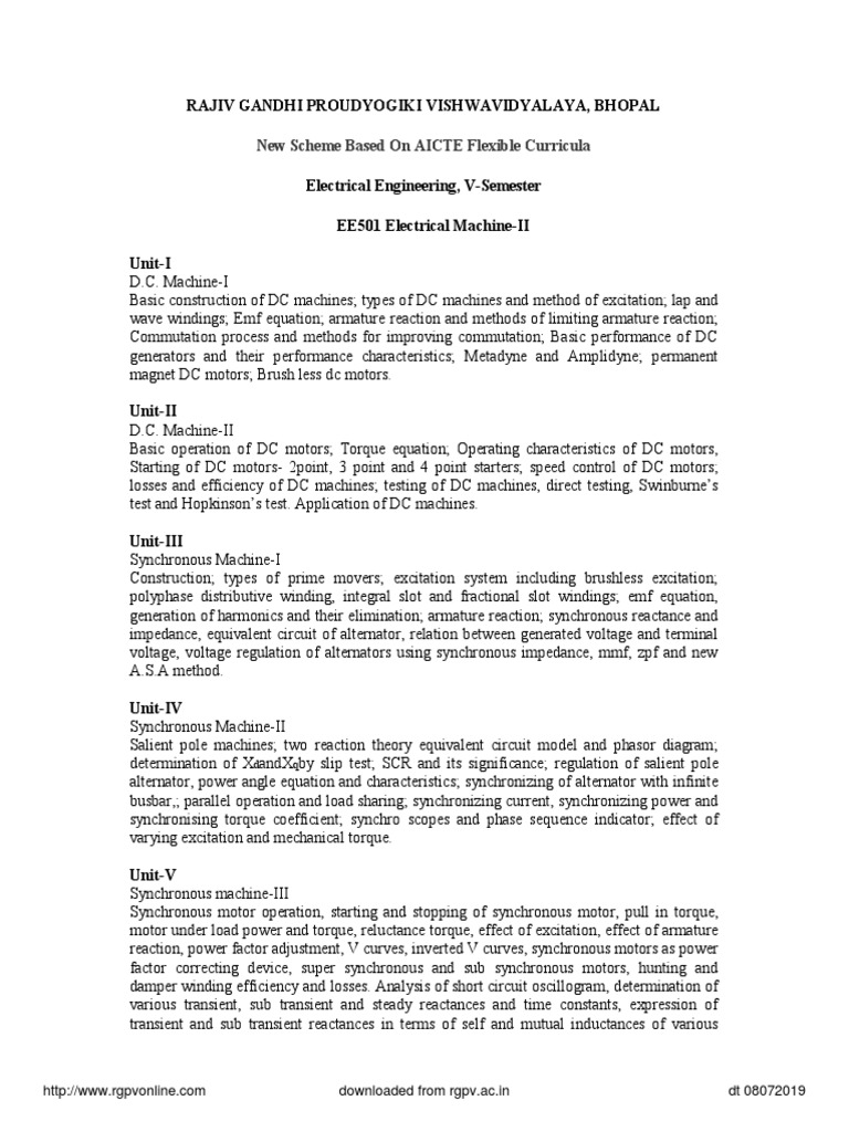 RGPV Syllabus Btech Ee 5 Sem All Subjects | PDF | Electric Motor ... RGPV Syllabus Btech Ee 5 Sem All Subjects | PDF | Electric Motor ...