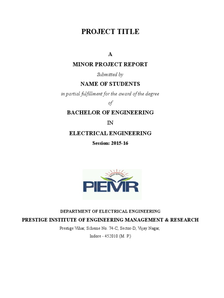 Minor project report front pages