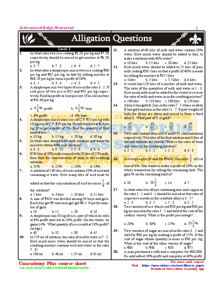 Alligation Question | PDF | Ratio | Concentration
