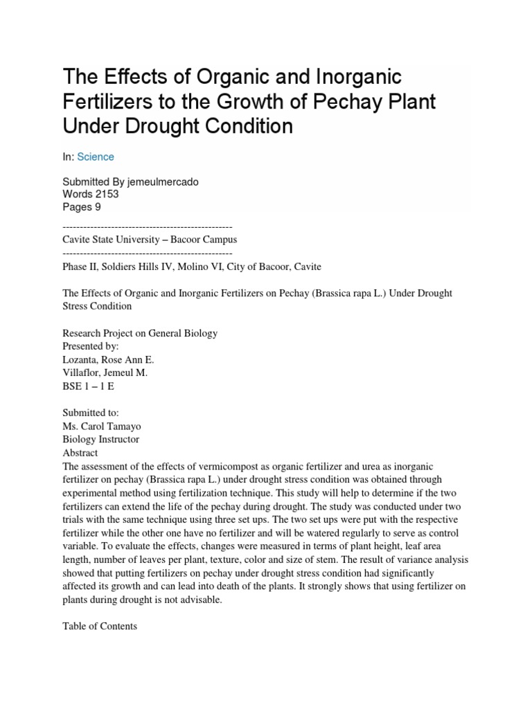 The Effects of Organic and Inorganic Fertilizers To The Growth of ...