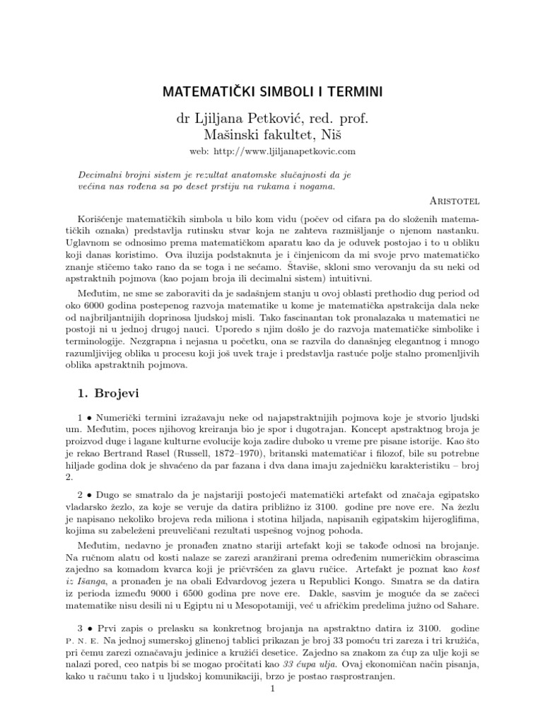Ljpetkovic - Matematicki Simboli I Termini | PDF