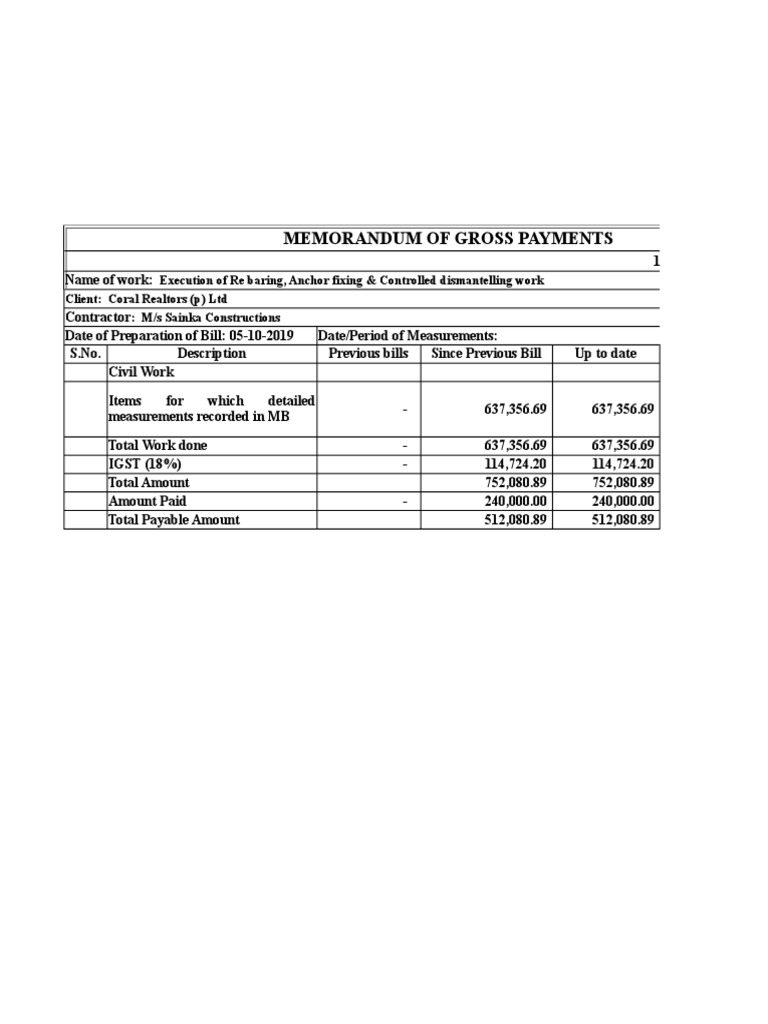 Metro world mall 1st RA bill abstract sheet | PDF | Concrete | Civil ...
