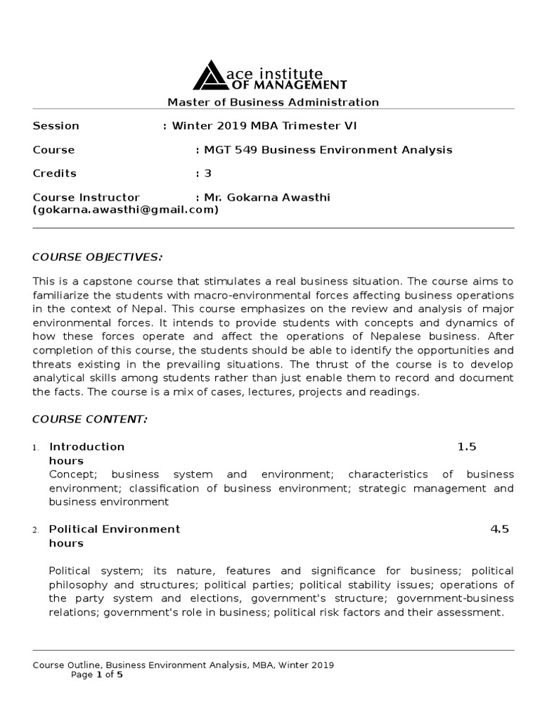 Course Outline - Business Environment Analysis | PDF | Nepal | Economies