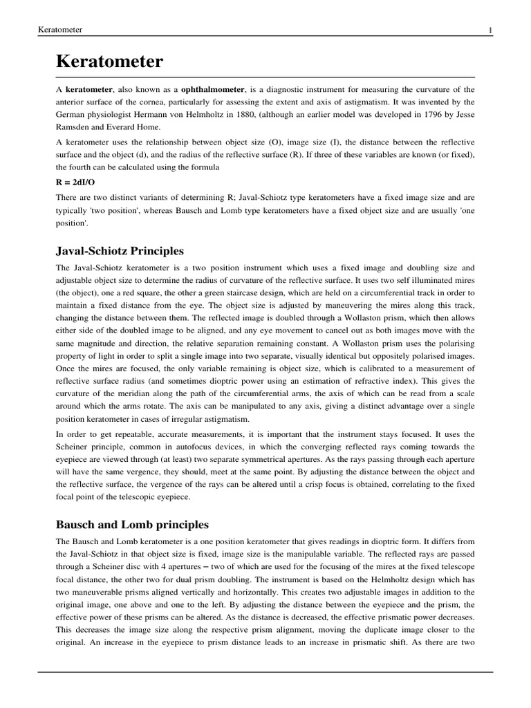 Keratometer PDF | PDF | Optics | Electromagnetic Radiation