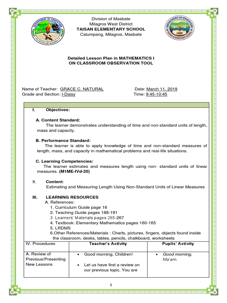 COT - Math - Grade 1 - Q4 | PDF | Hand | Differentiated Instruction