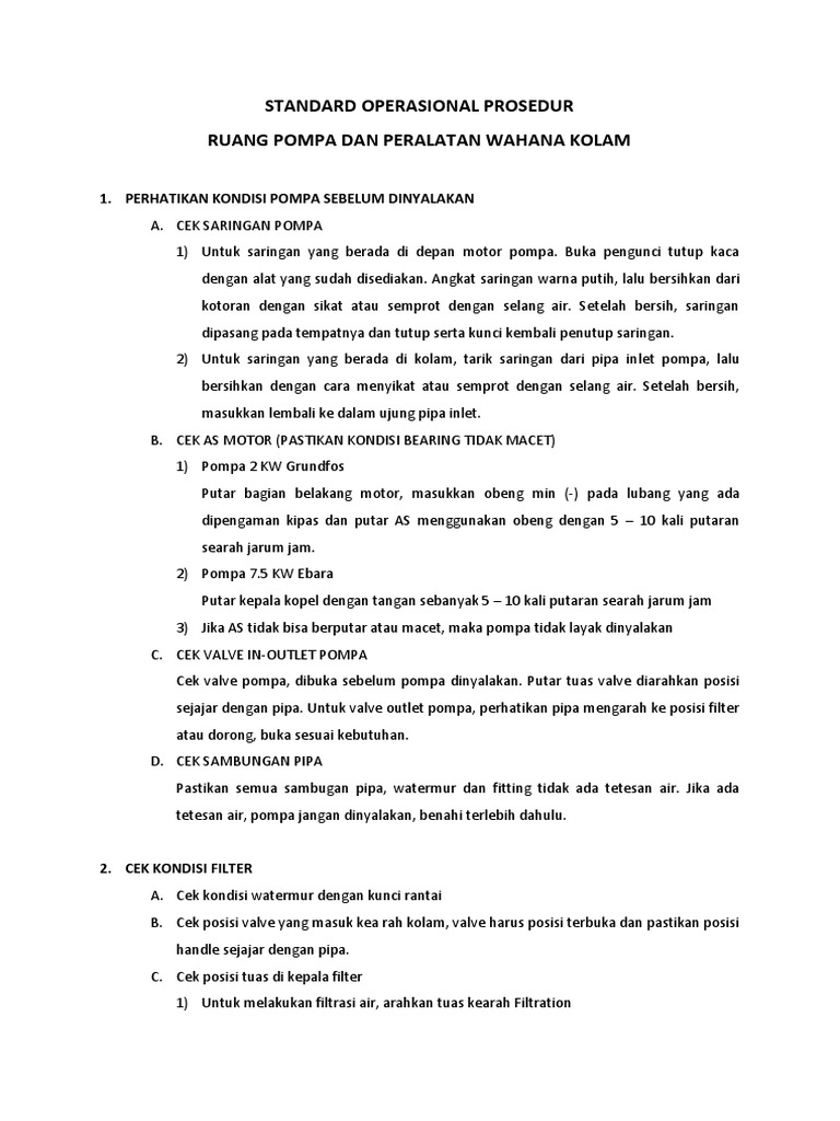 Sop Ruang Pompa | PDF | Sains & Matematika | Teknologi & Rekayasa