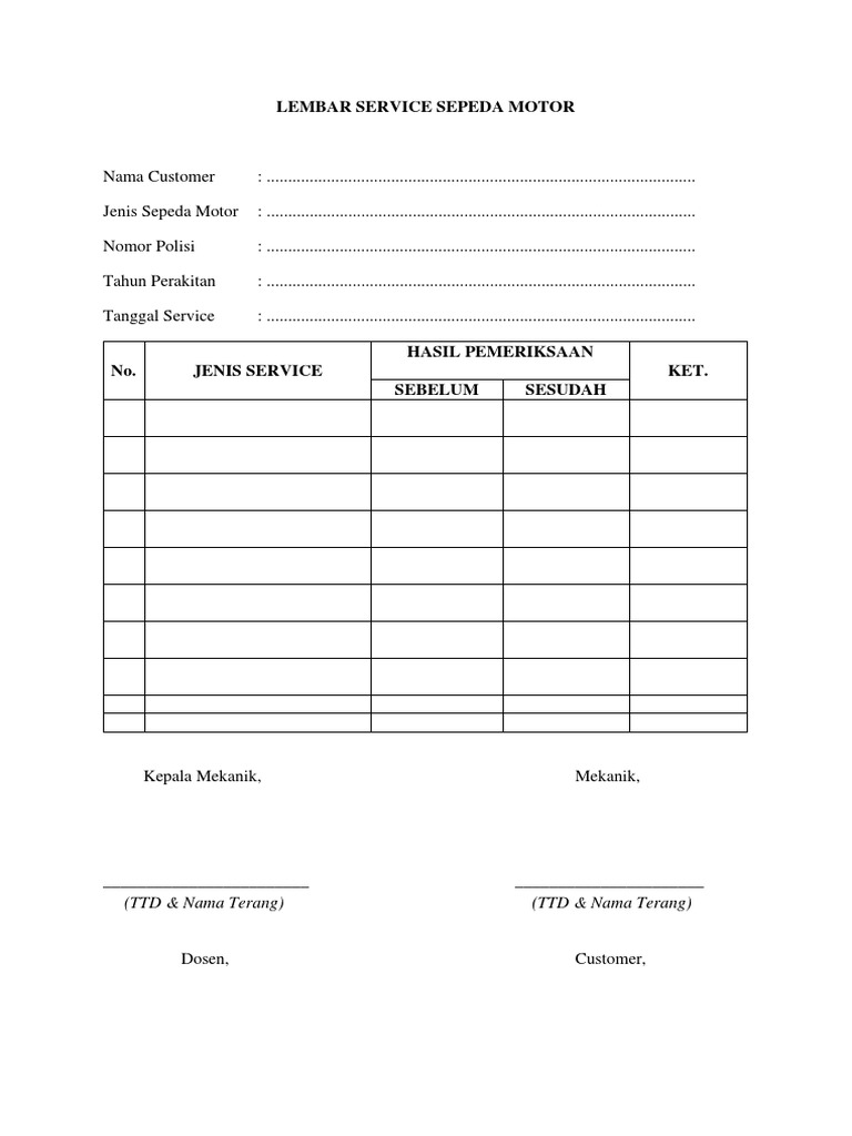 Lembar Service Sepeda Motor B2 | PDF