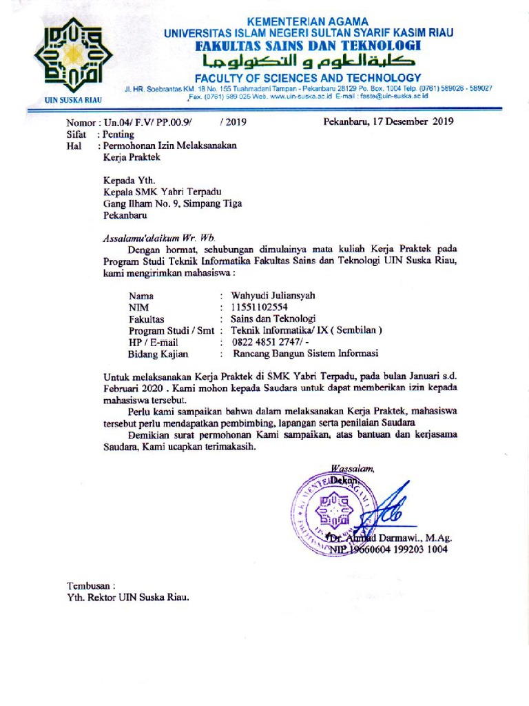 Surat Pengantar KP | PDF