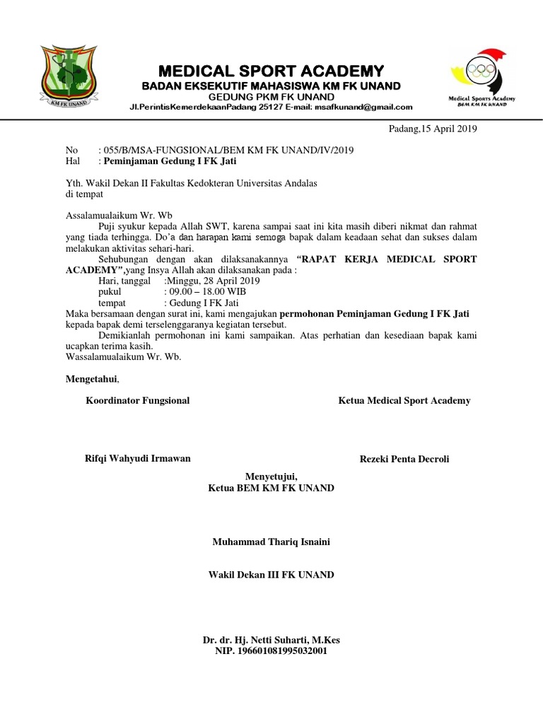 Surat Peminjaman Gedung RAKER MSA 2019-2020 | PDF
