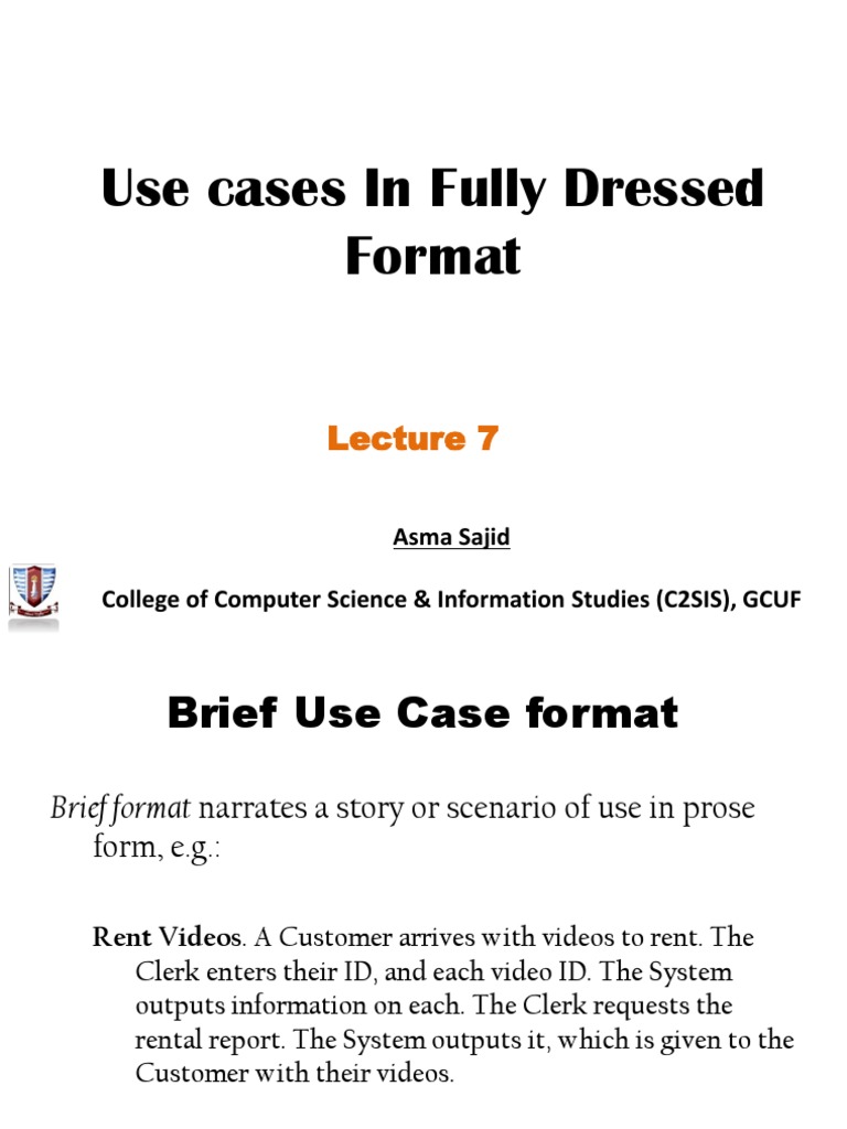 Lecture 7 Fully Dressed Format of Usecases | PDF | Use Case | Areas Of ...