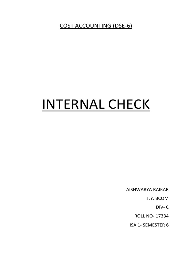Internal Check | Download Free PDF | Internal Control | Accounting