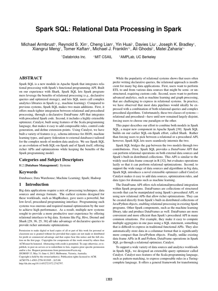 Spark SQL | Download Free PDF | Apache Spark | Scala (Programming Language)